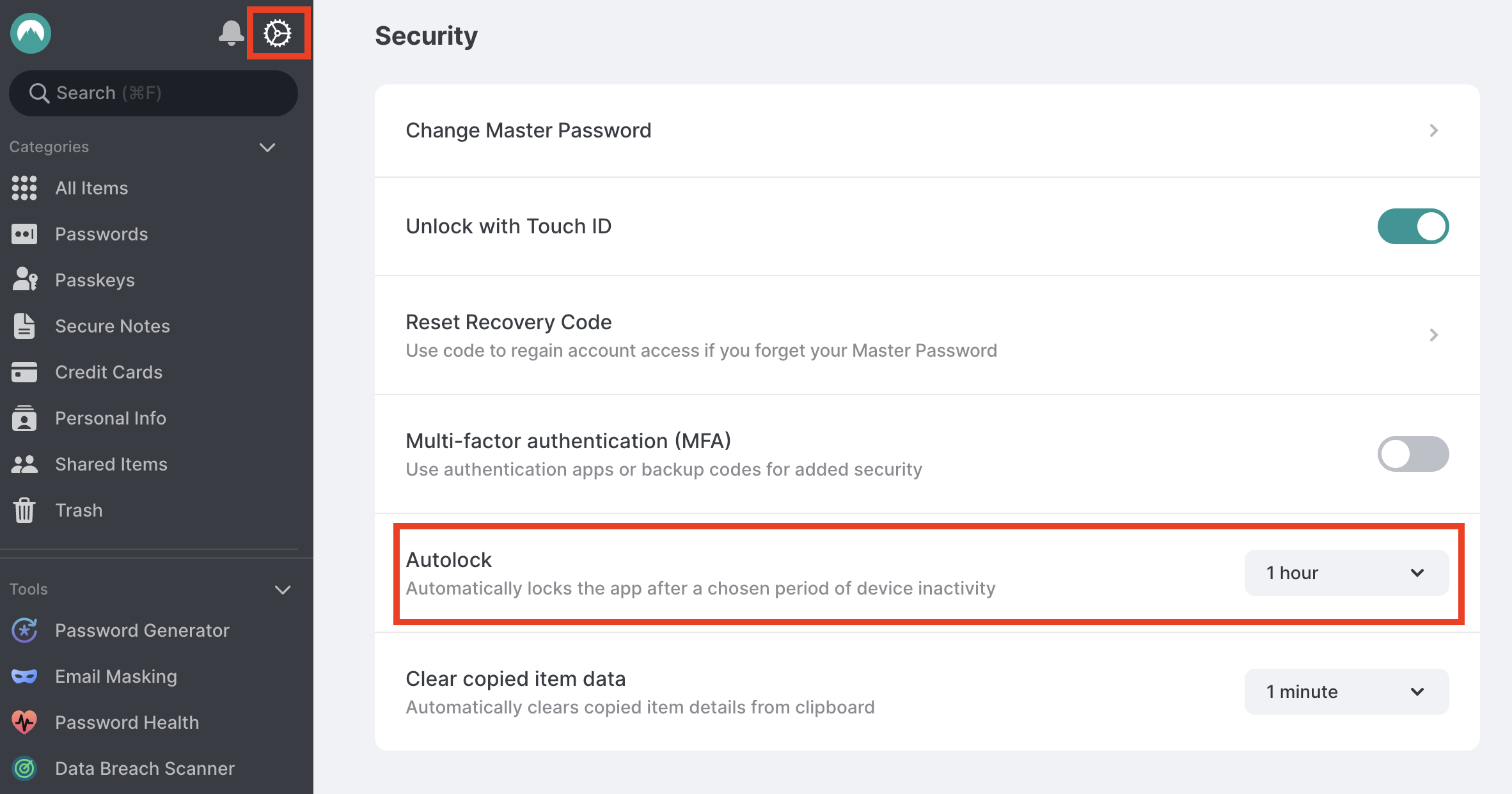 Setting the Autolock feature – NordPass Setting the Autolock feature – NordPass