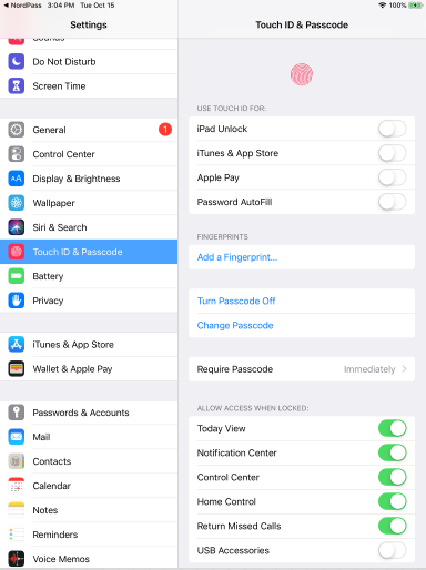 iOS biometric lock with Touch ID – NordPass